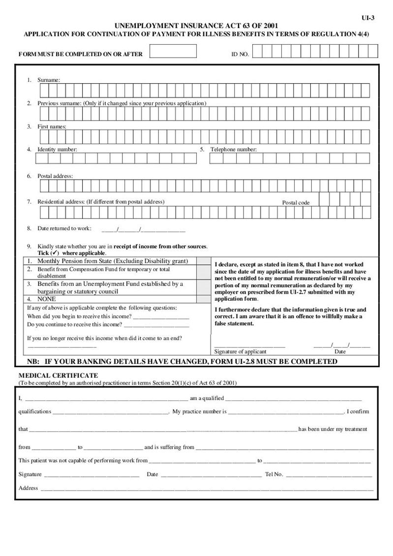 Form UI 3 Application For Continuation Of Payment For Illness